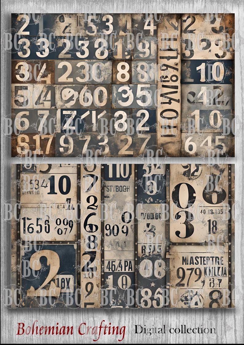 Lost in Numbers Grunge Digital Collection/ Junk Journal Kit/ Printable ...