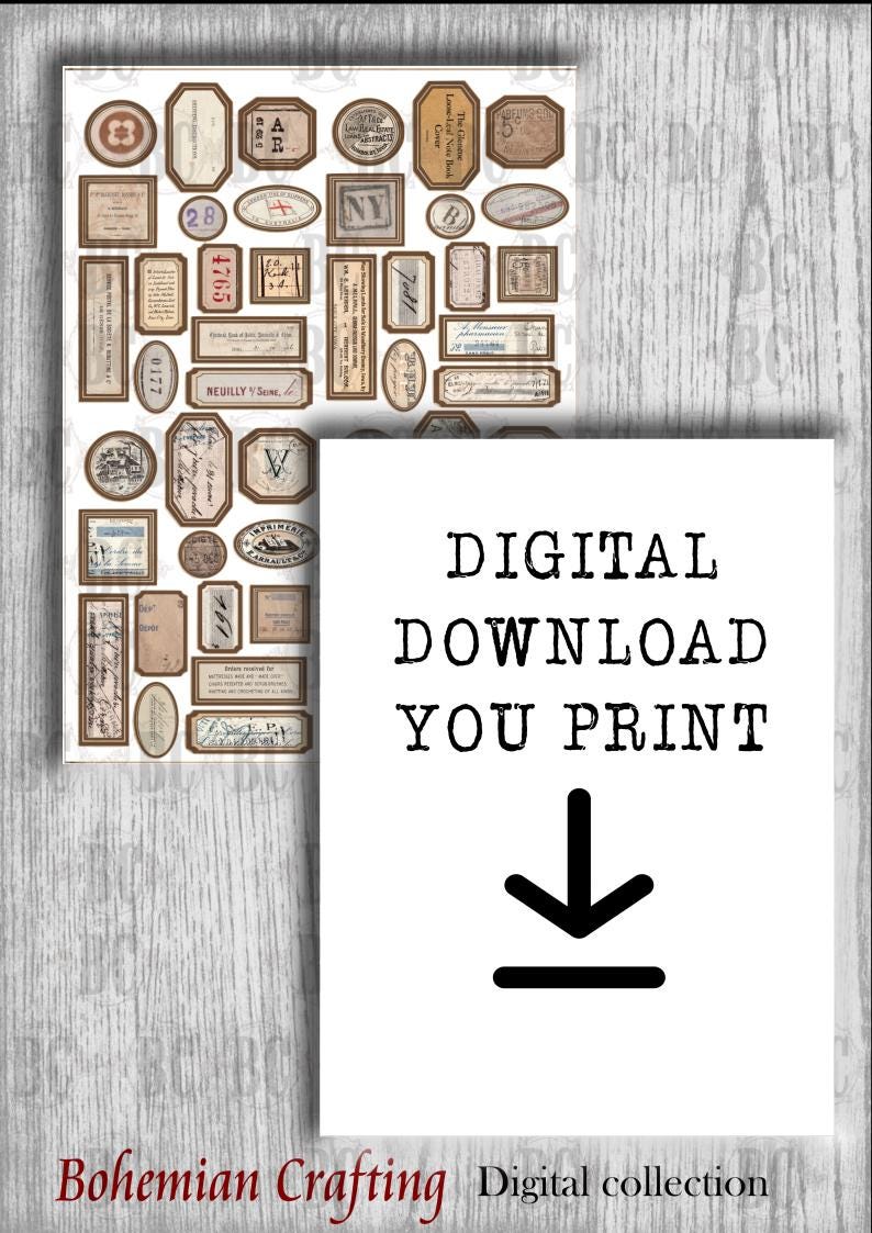 Vintage Snippet Labels Digital Design Printable Embellishments Junk ...