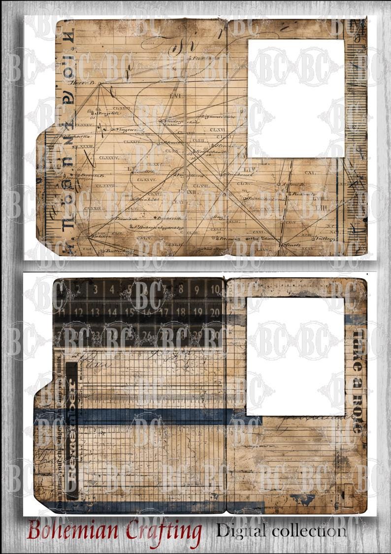 Grunge File Folders and Pockets, Digital Download, Printable Ephemera ...