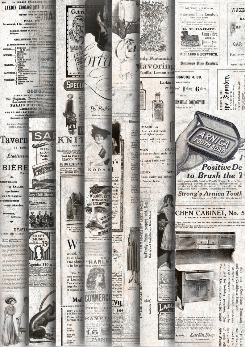 Vintage Newspaper Ephemera: Shabby Chic Digital Paper (digital Prints ...
