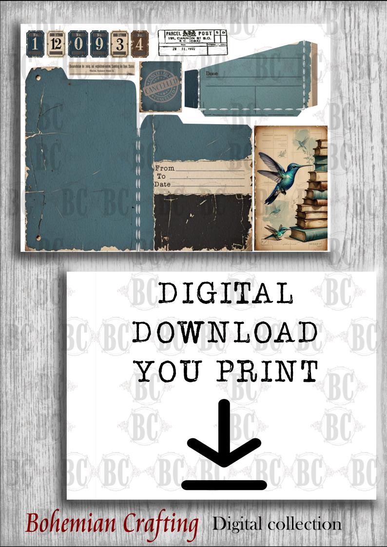 Humming Bird Cascade Gatefold Folder Digital Design Printable Ephemera ...
