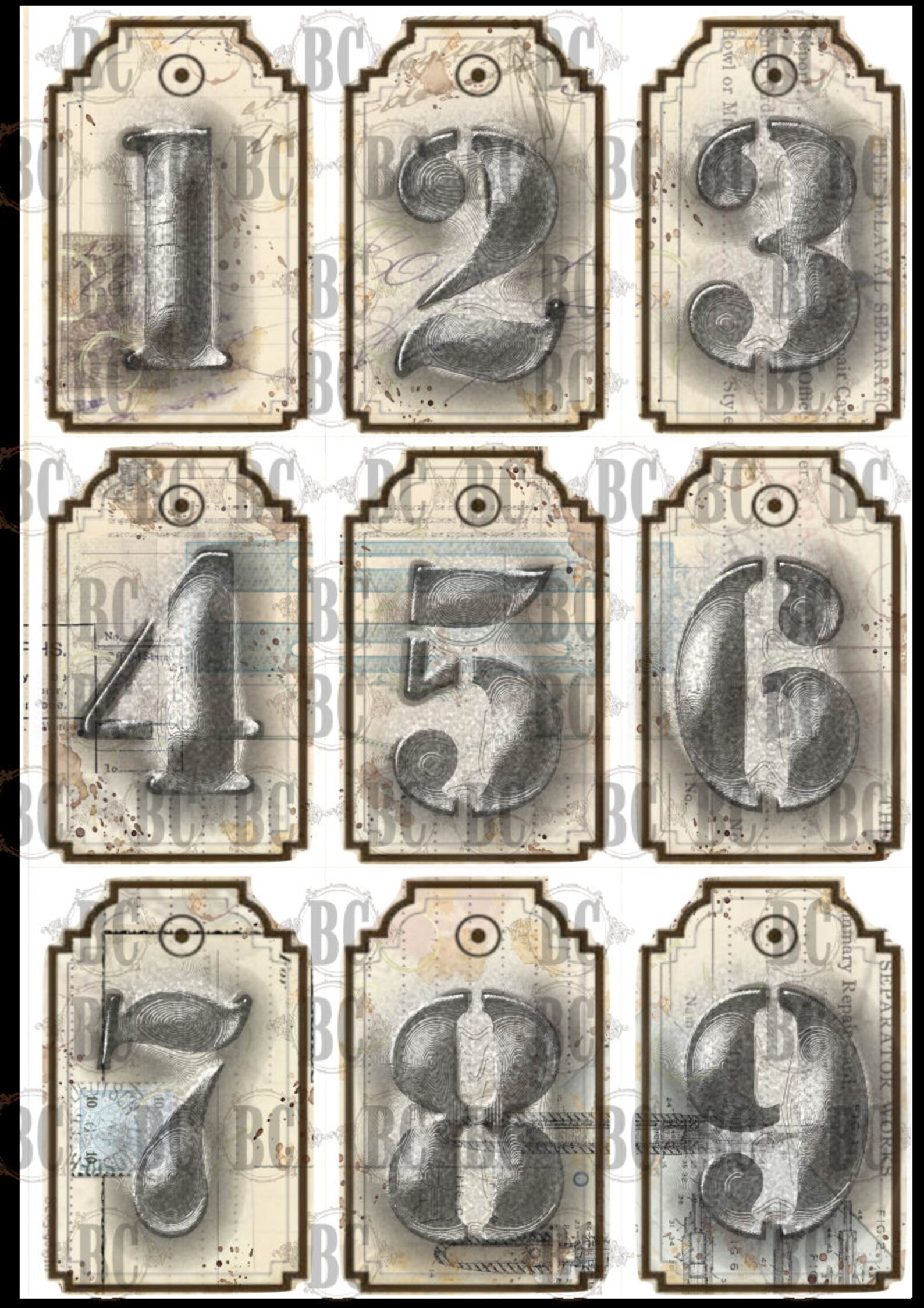 Vintage Alphabet and Numbers Tags, Digital Download, Junk Journal ...