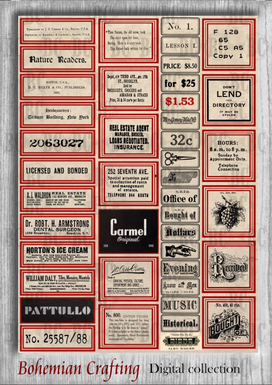 Vintage Snippet Labels From Old Books Digital Download - Etsy
