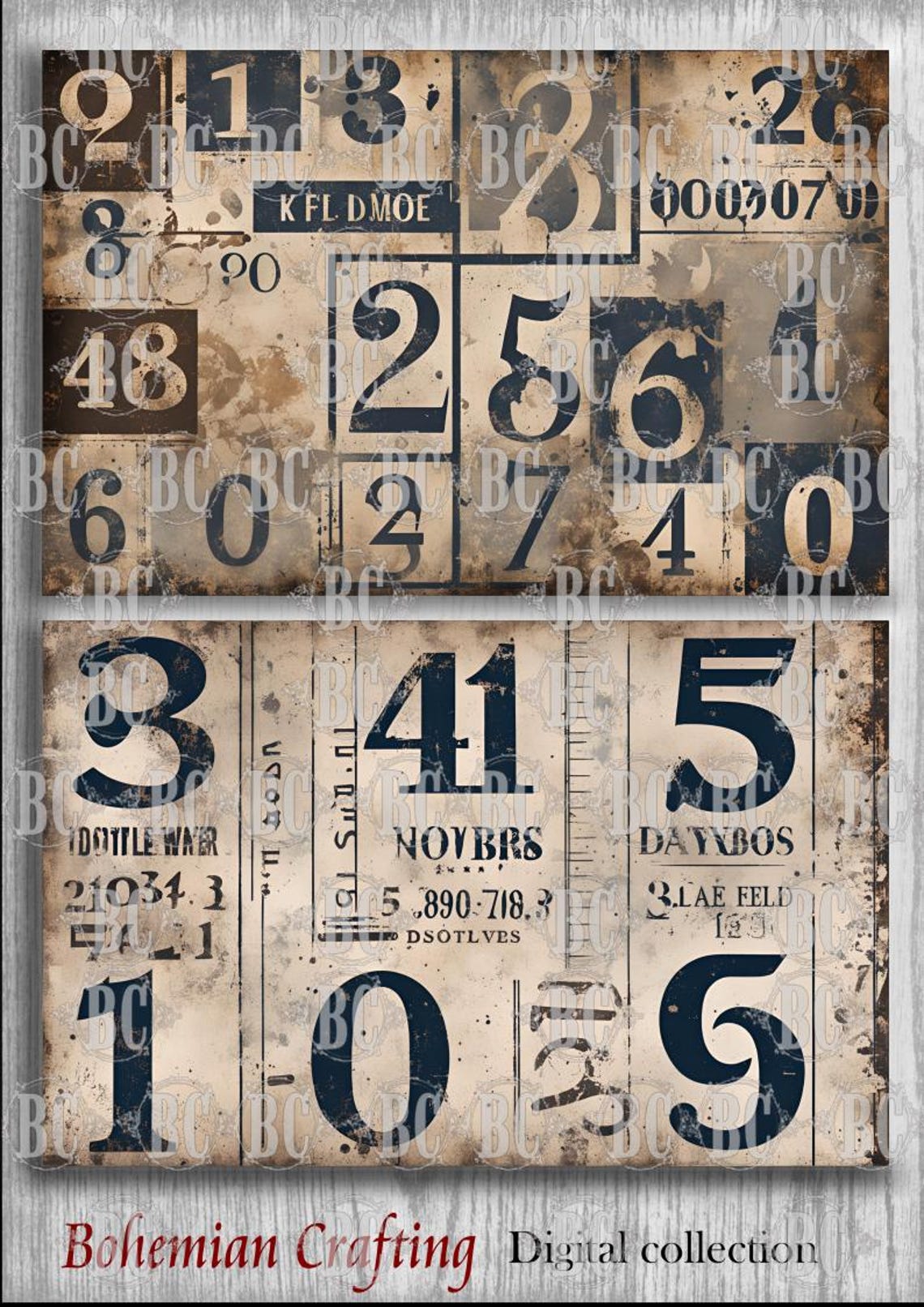 Lost in Numbers Grunge Digital Collection/ Junk Journal Kit/ Printable ...