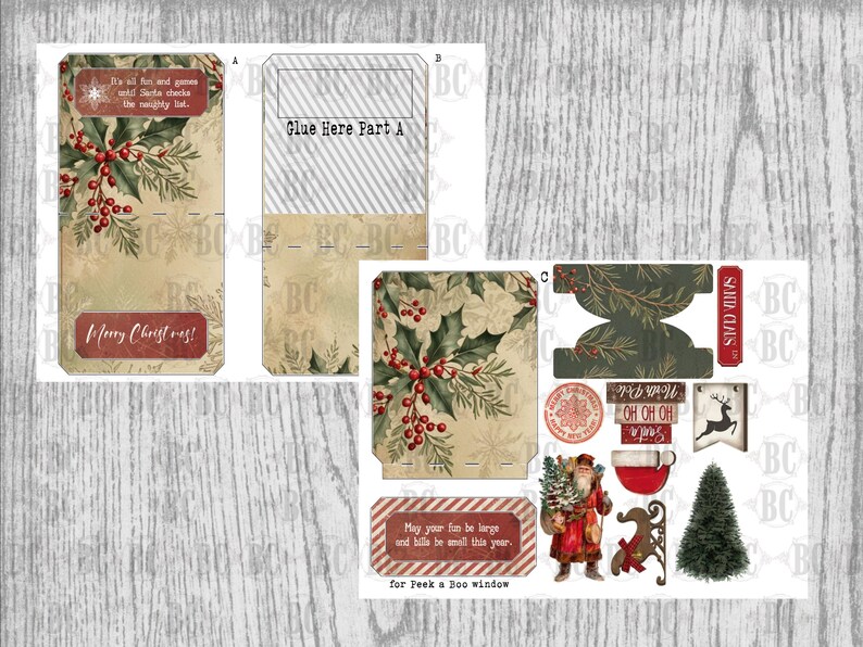Peek-a-boo Christmas Card Digital Design, Vintage Holiday Printable - Etsy