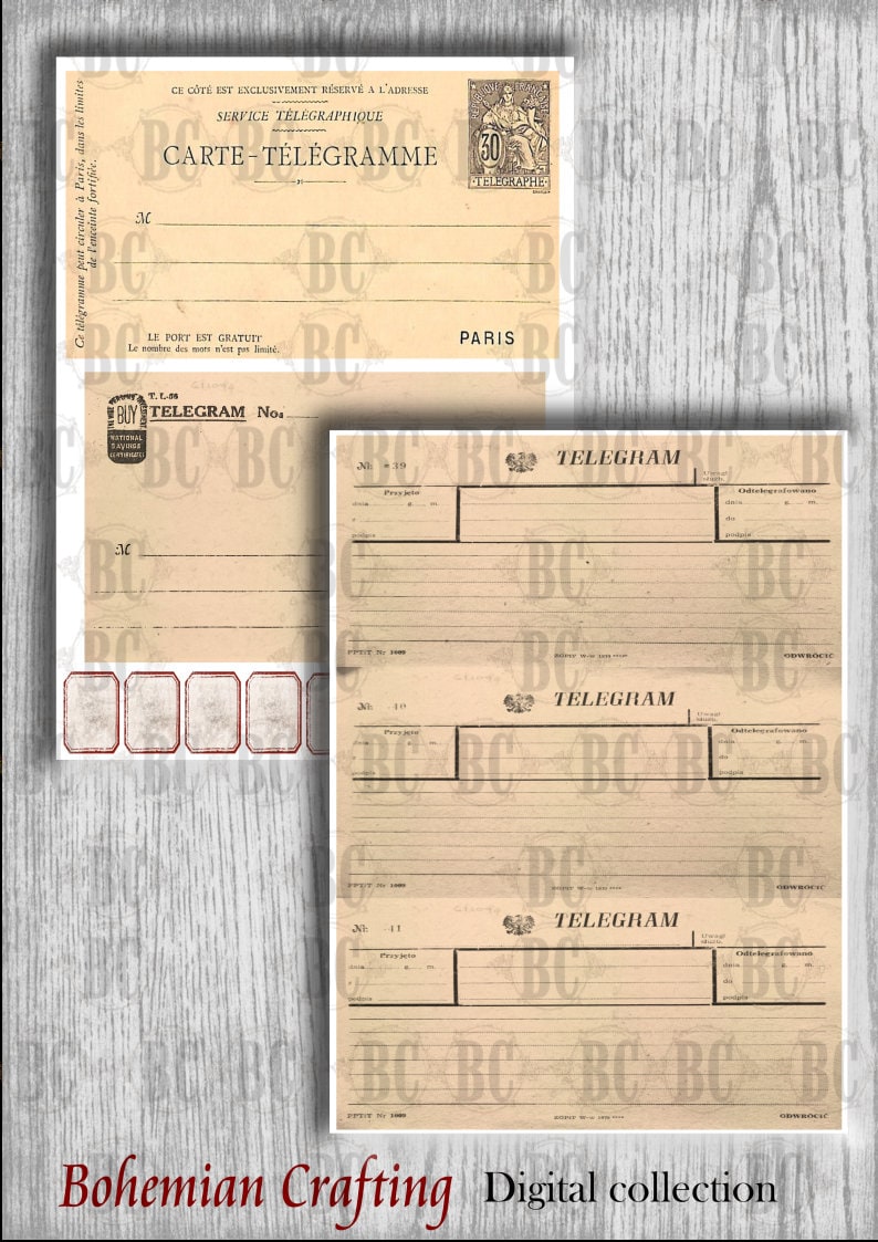 Vintage Telegram Forms No. 1 Digital Downloads Printable Ephemera Junk ...