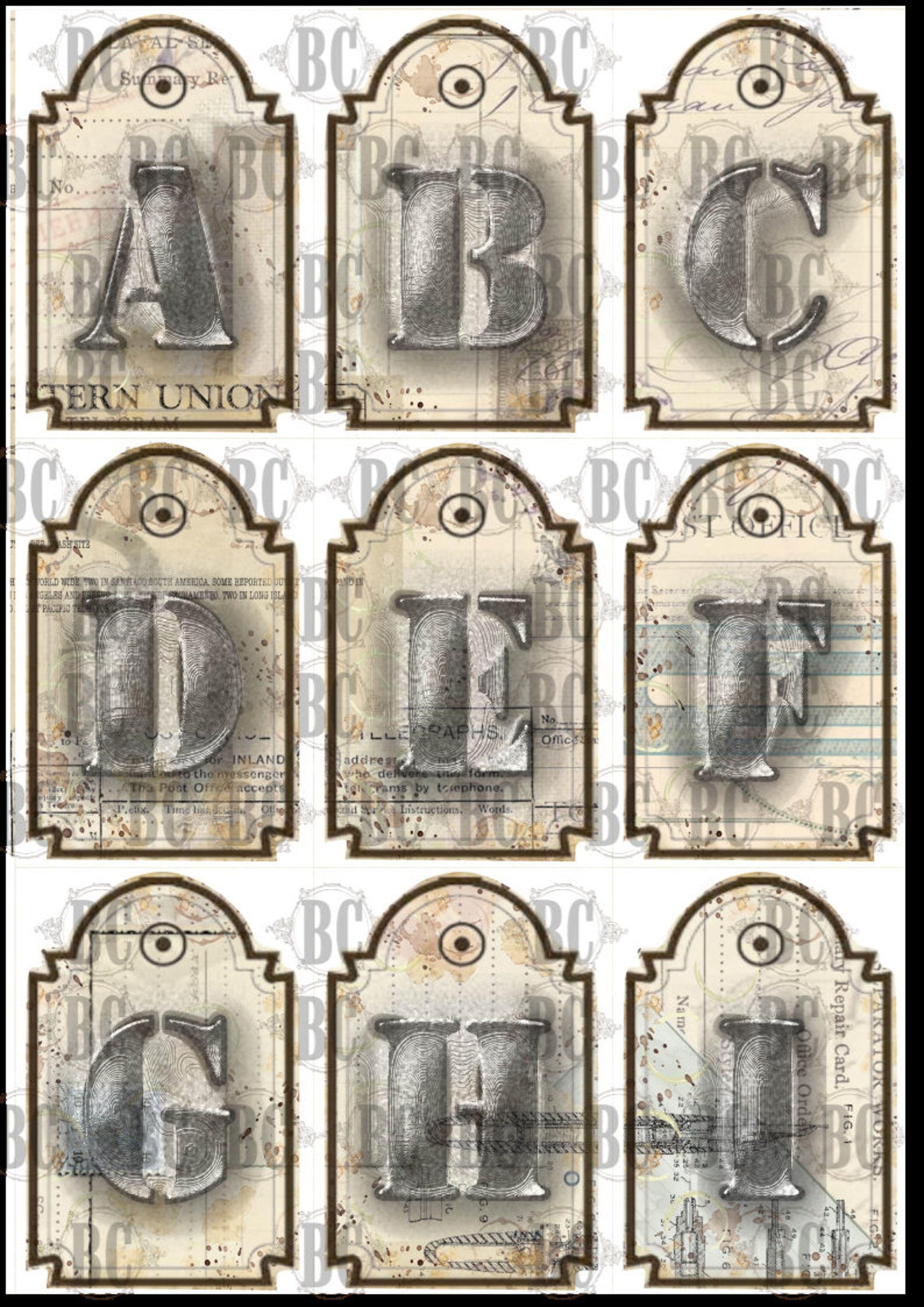 Vintage Alphabet and Numbers Tags, Digital Download, Junk Journal ...