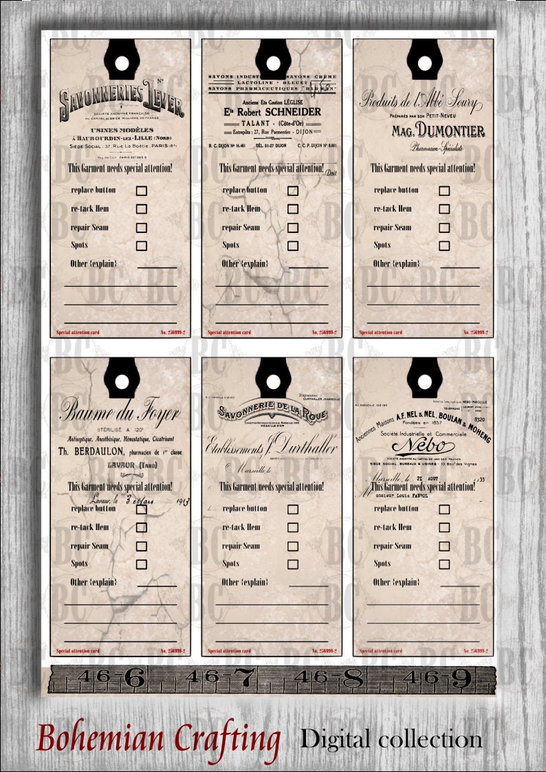 Vintage Garment Attention Tags Digital Download Printable Embellishment ...