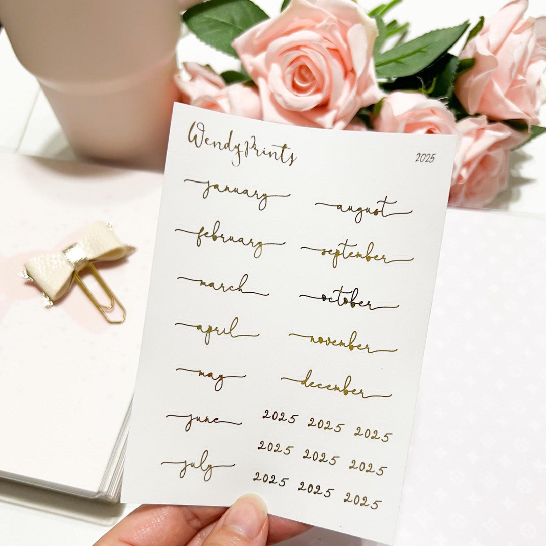 2025 Monthly Script Clear Transparent Stickers | Foiled Monthly ...