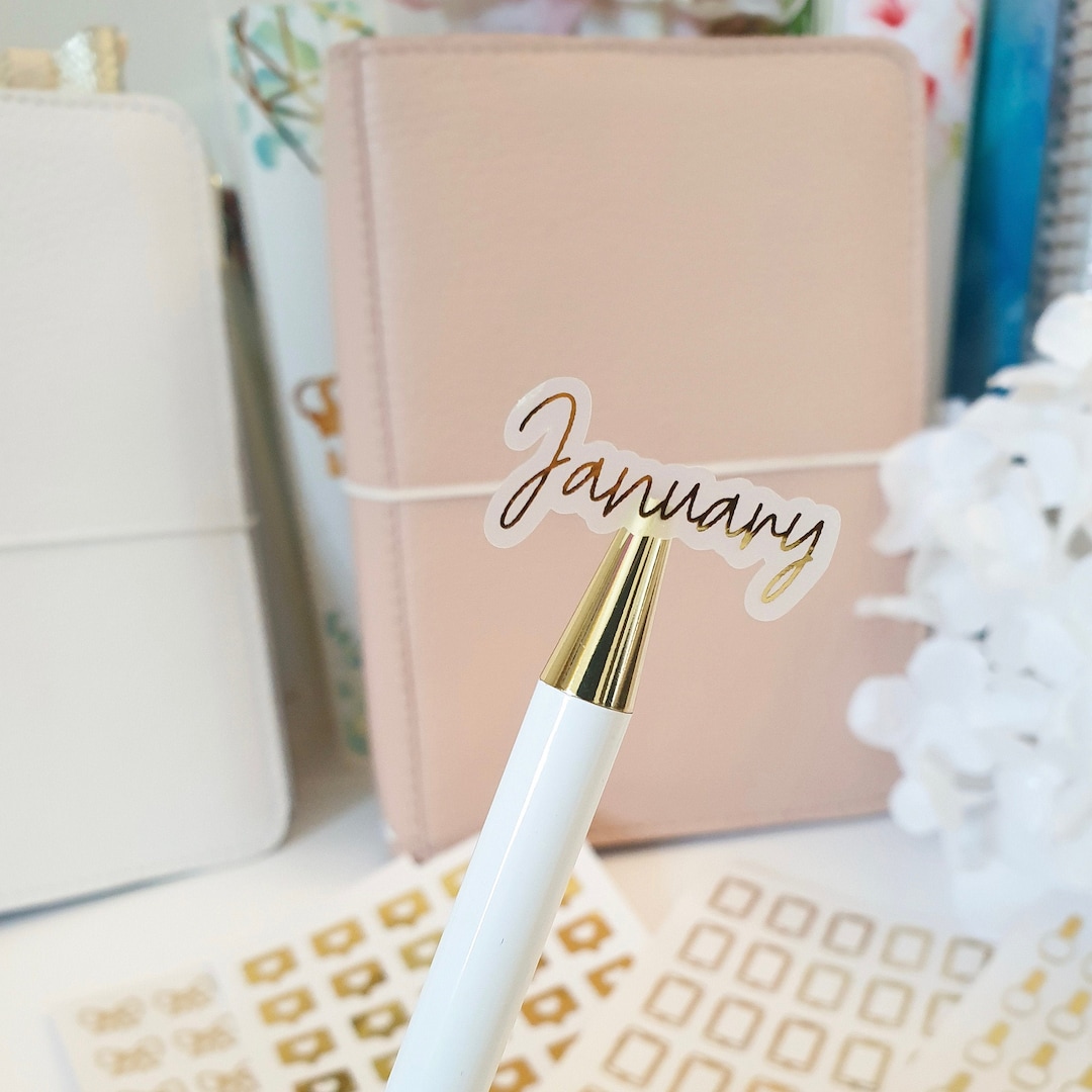 Monthly Script Clear Transparent Stickers | Foiled Months Stickers ...