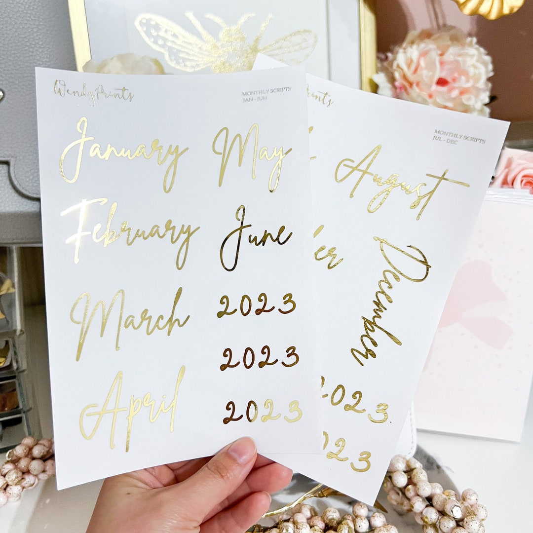Large Monthly Script Clear Transparent Stickers 2023 Foiled - Etsy