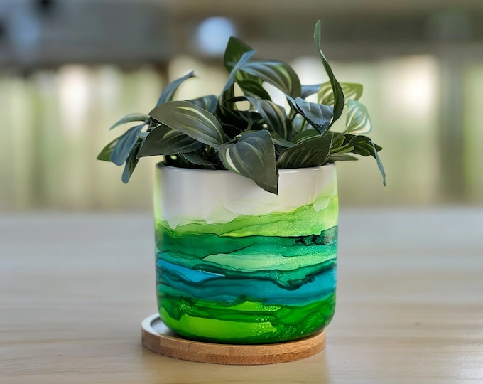 5 Inch Ceramic Planter Pot, Hand Painted With Alcohol Inks. “mother ...