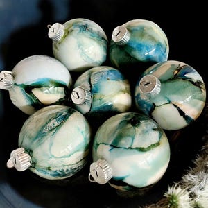 Blue Green Cream Alcohol Ink Christmas Glass Ornament - Etsy