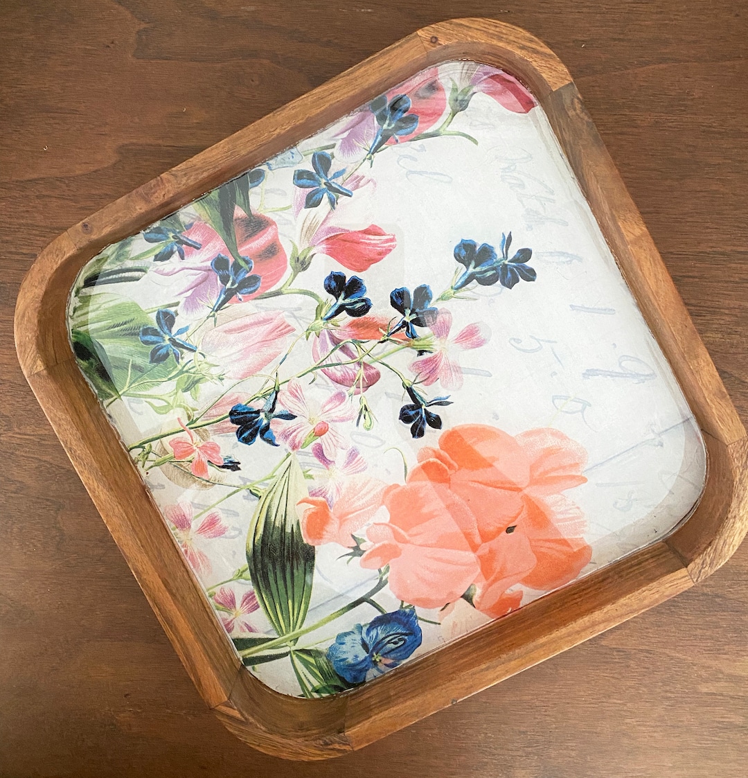 Wood Serving Tray | Decoupage Serving Tray | Floral Tray | Decorative ...