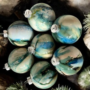 Blue Green Cream Alcohol Ink Christmas Glass Ornament - Etsy