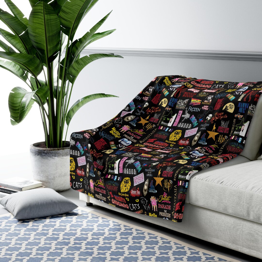 Broadway Shows Logos Inspired Sherpa Fleece Blanket Throw Hand Drawn ...