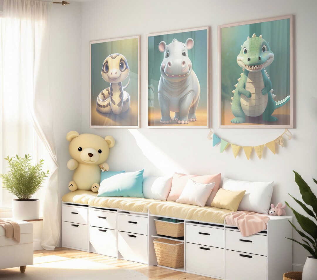 Set of 3 SWAMP BABIES ANIMALS (snake, Hippo, Crocodile) Nursery Room ...
