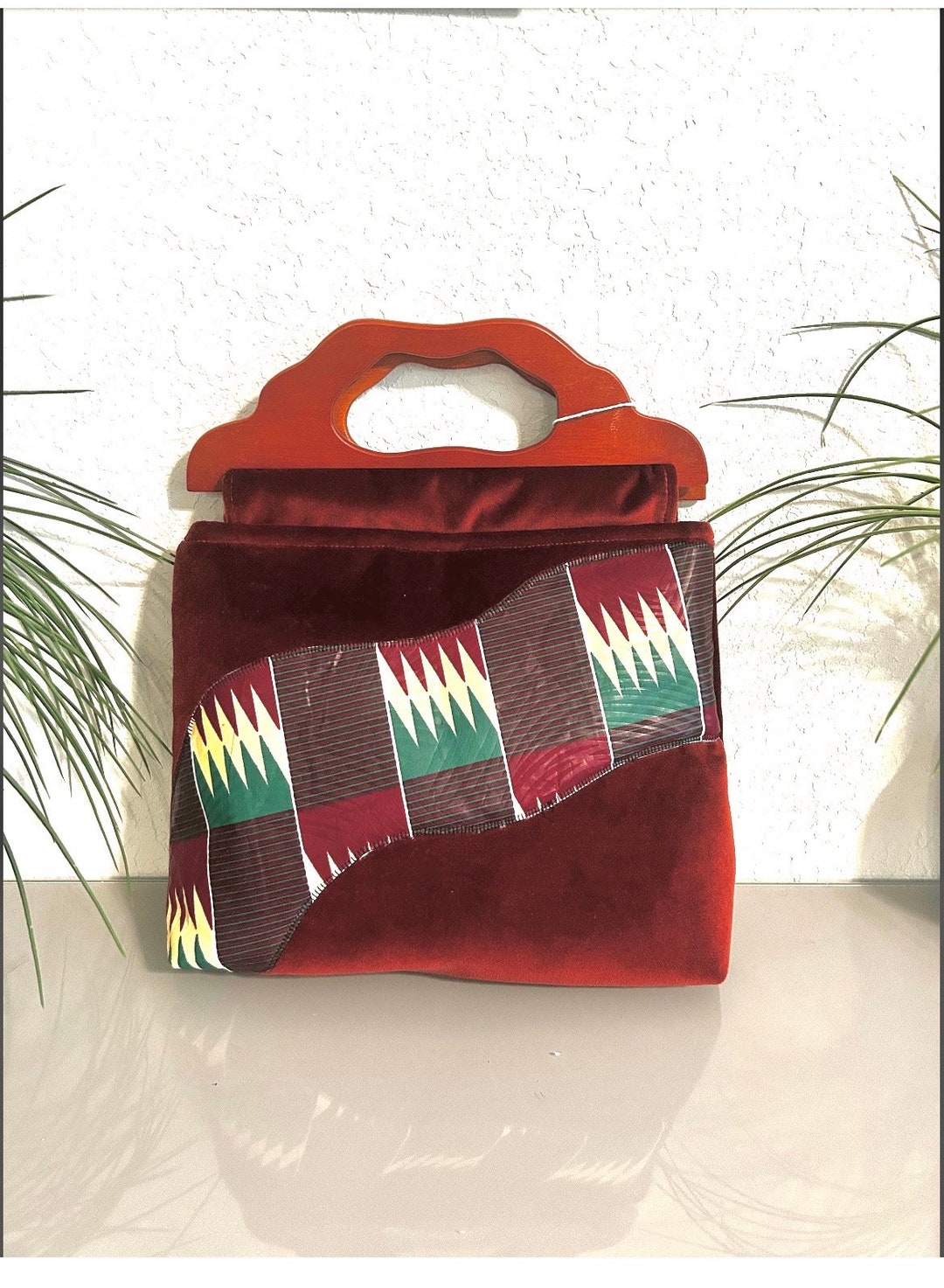 African Kente Wavy Handbag/burgundy Suede Velvet/purse/african Handbag ...