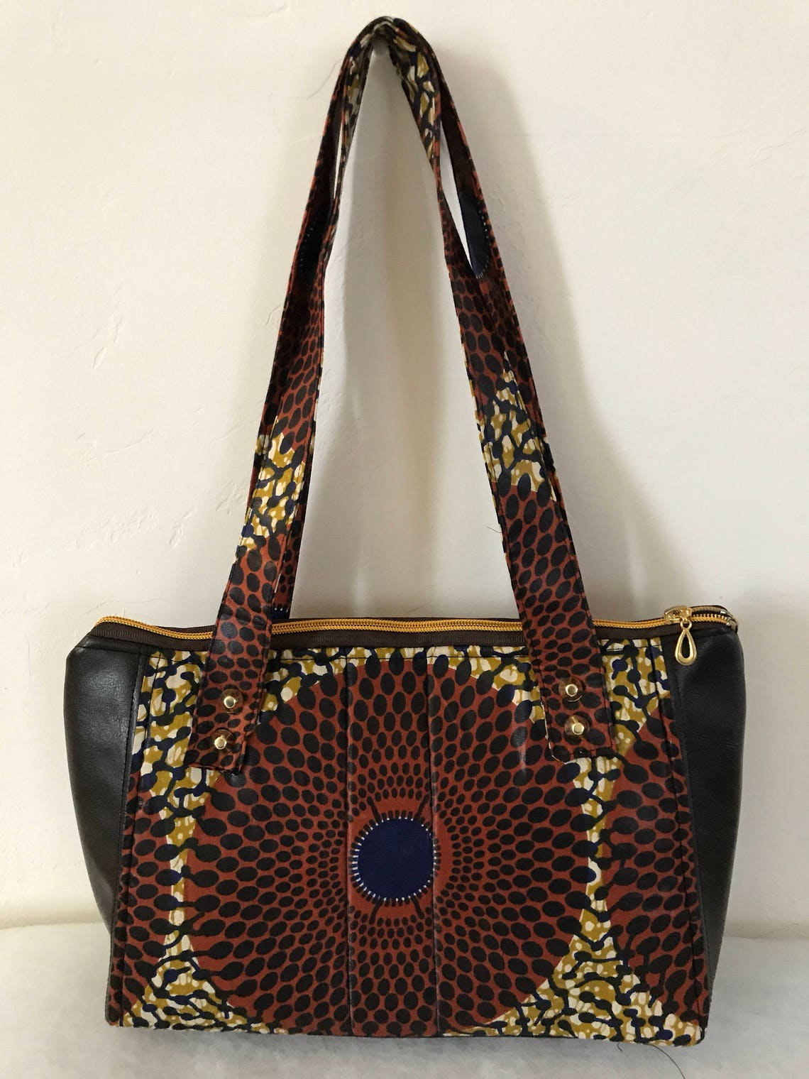 Ankara Handbag/African Fabric/Faux Leather Purse/Brown Ladies | Etsy