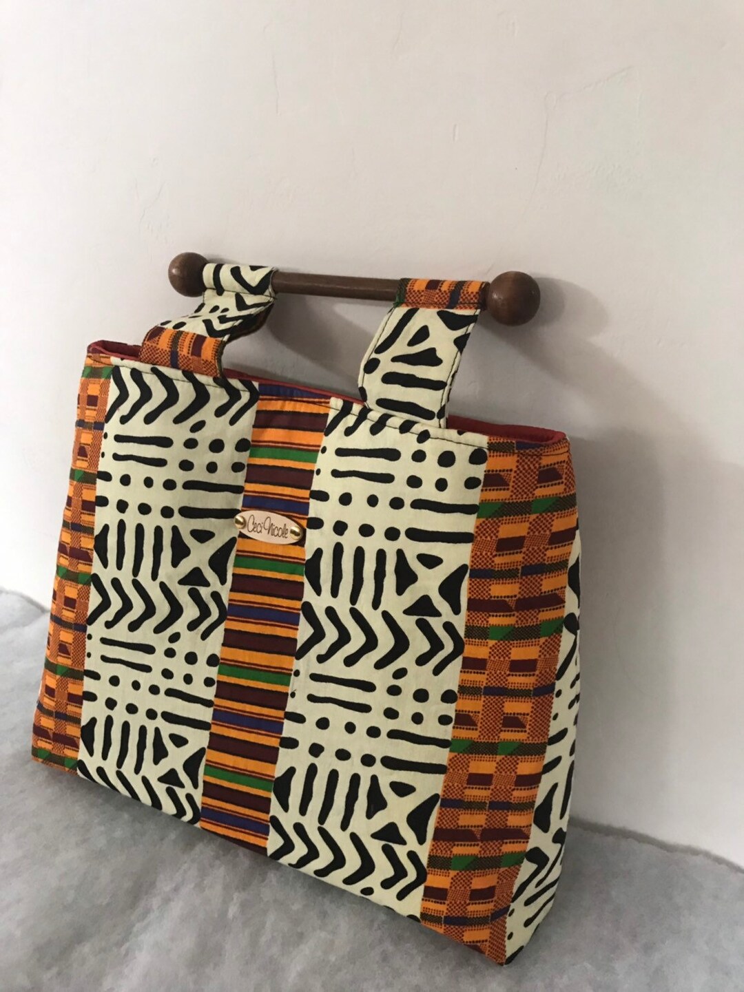Kente Handbag/african Handbag/wood Dowel Handle Bag/handmade Bag ...