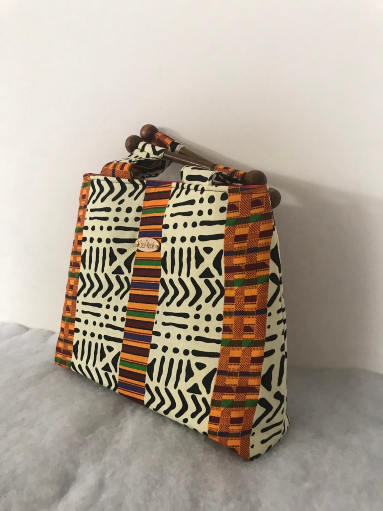 Kente Handbag/african Handbag/wood Dowel Handle Bag/handmade Bag ...