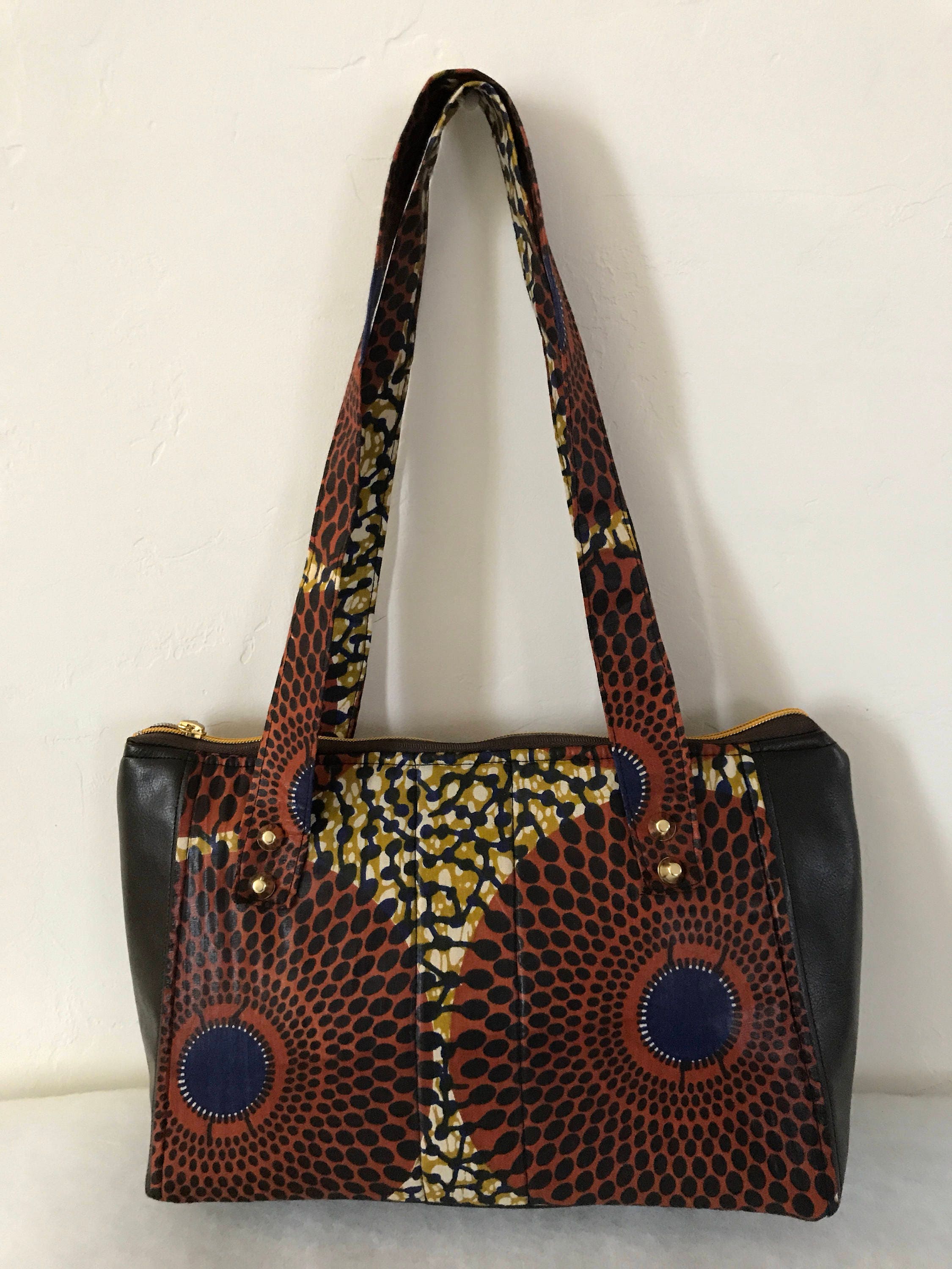 Ankara Handbag/african Fabric/faux Leather Purse/brown Ladies - Etsy