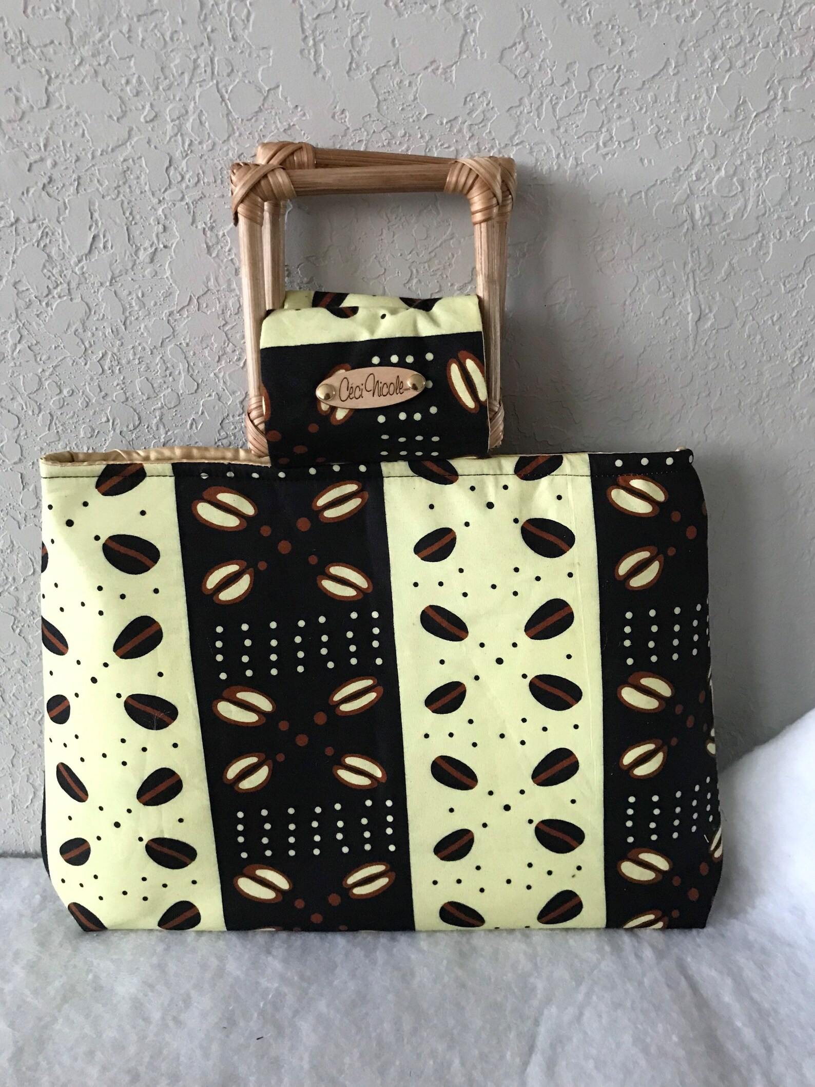 African Cowries Fabric Purse/african Handbag/cane Handle African Fabric ...
