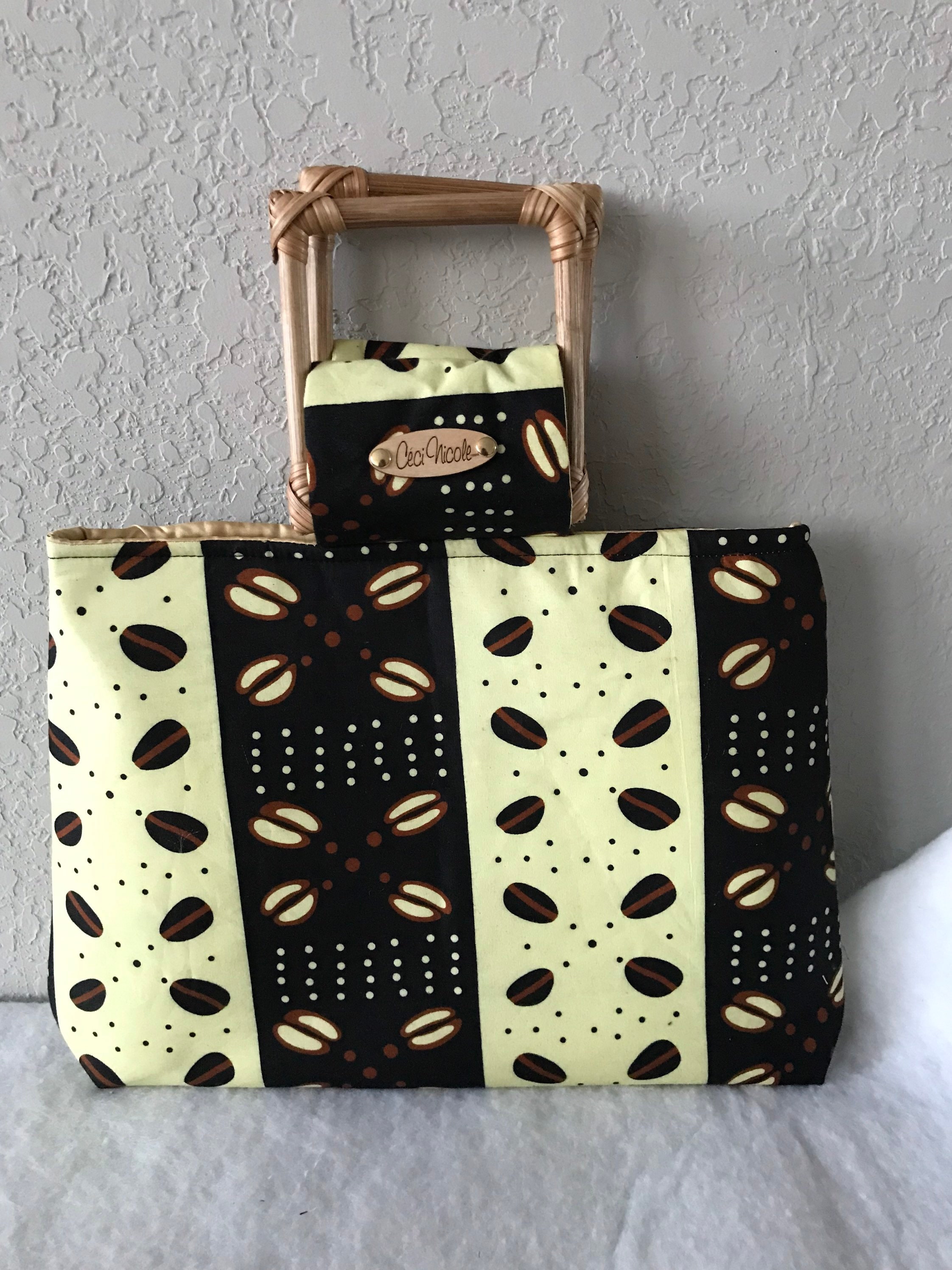 African Cowries Fabric Purse/african Handbag/cane Handle African Fabric ...