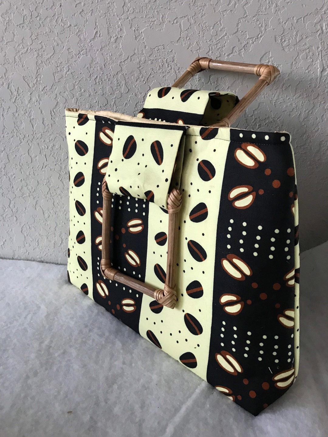 African Cowries Fabric Purse/african Handbag/cane Handle African Fabric ...