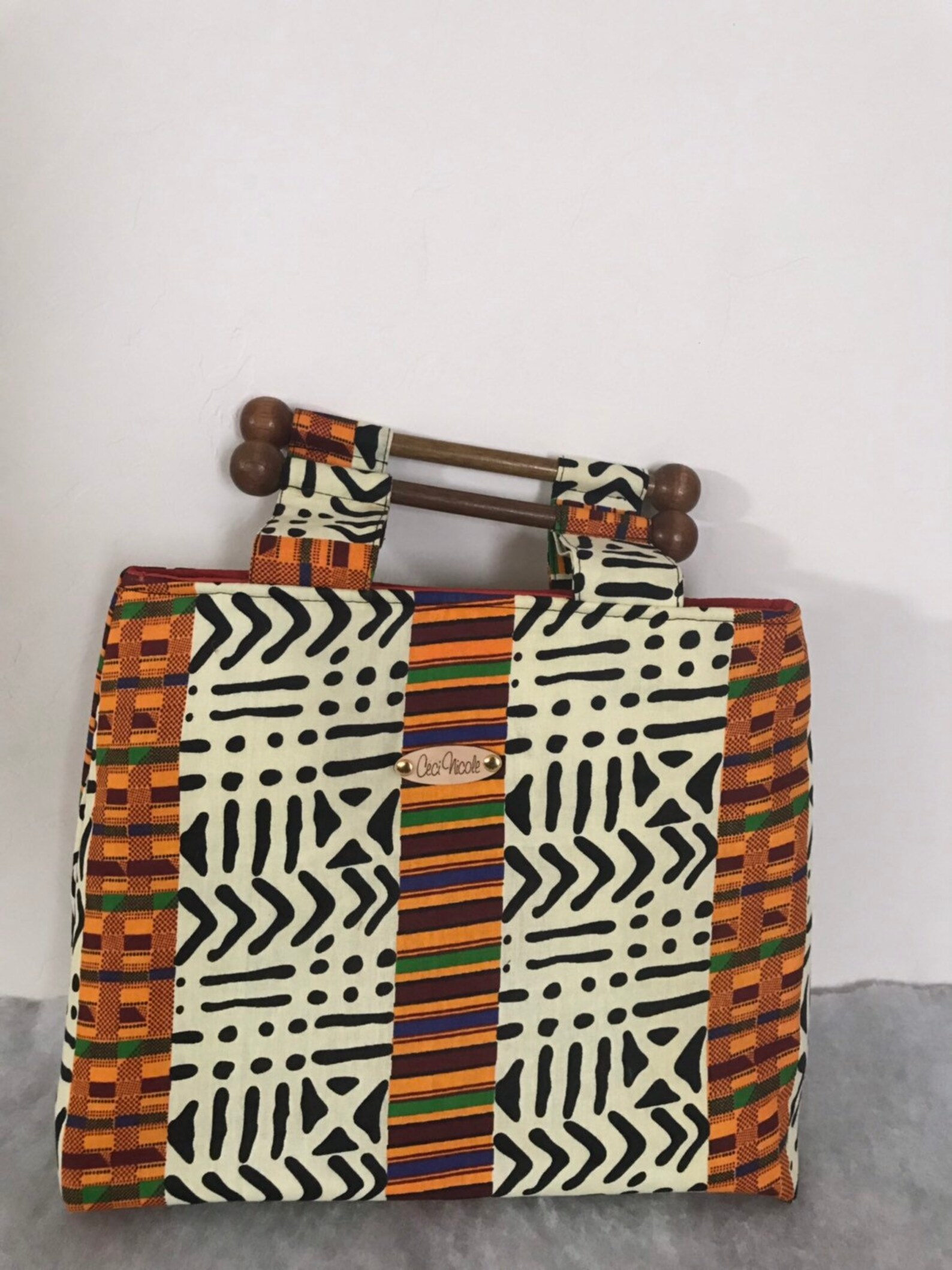 Kente Handbag/african Handbag/wood Dowel Handle Bag/handmade Bag ...