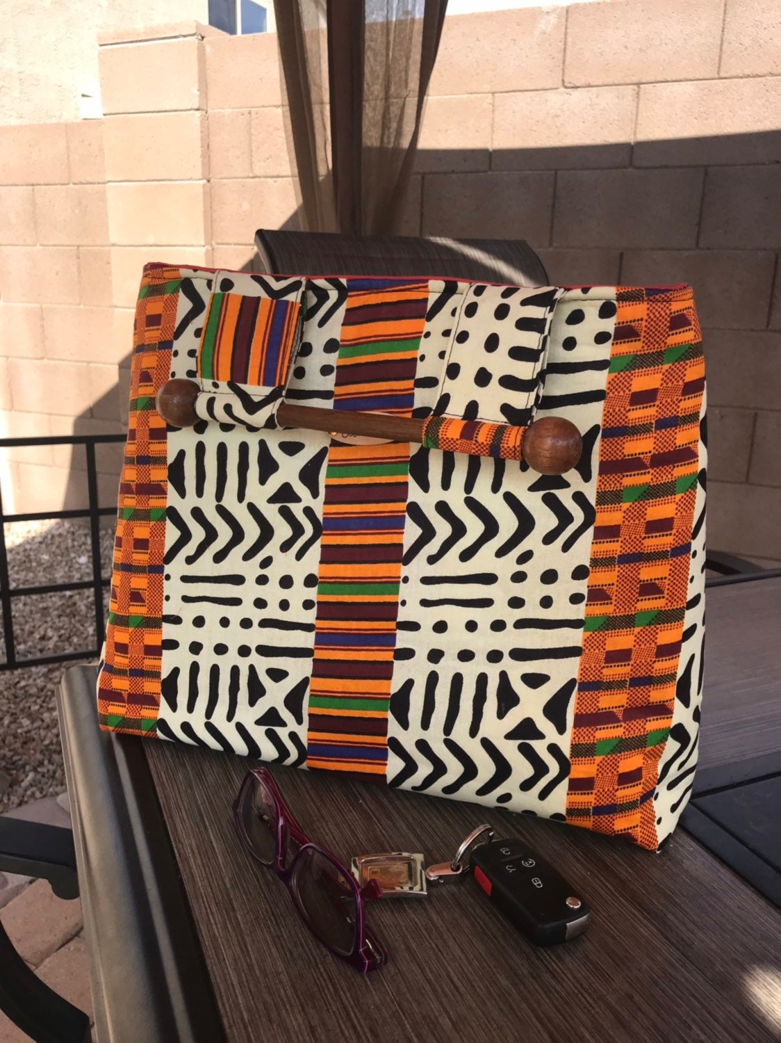 Kente Handbag/african Handbag/wood Dowel Handle Bag/handmade Bag ...