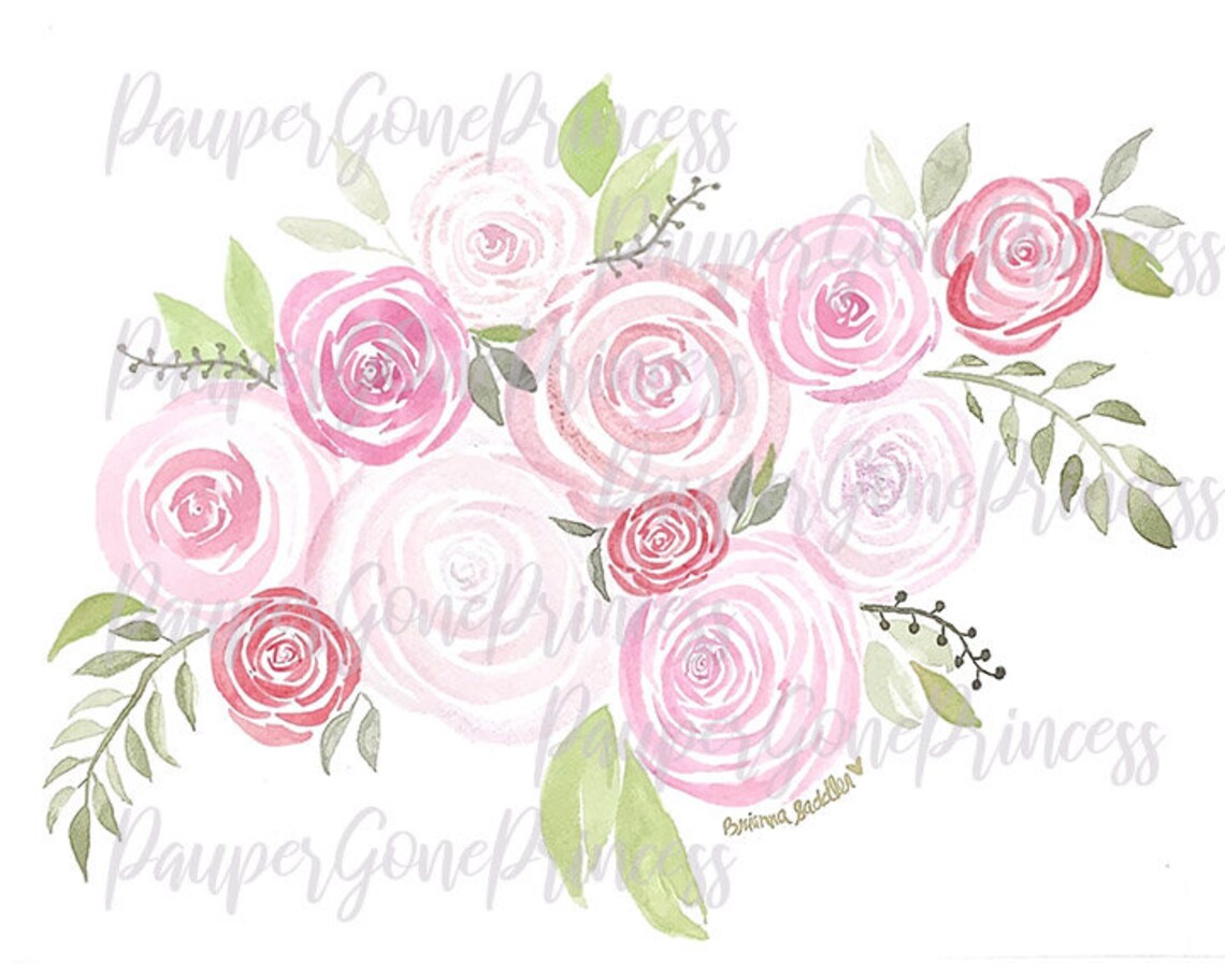 Pink Rose Water Color Flower Digital Download - Etsy