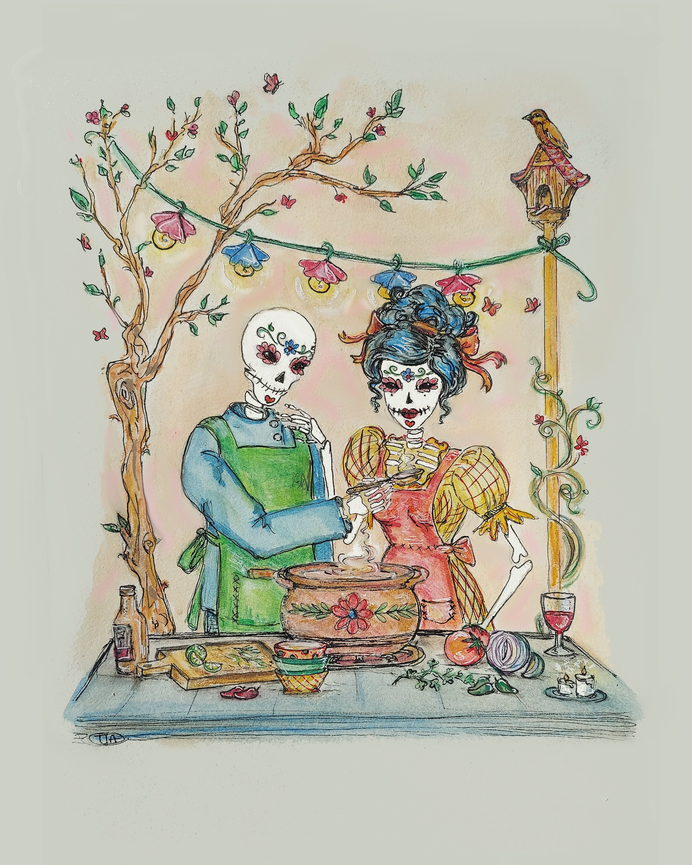 Day of the Dead Lovers Dinner, Día De Los Muertos Print!!! Couples and ...