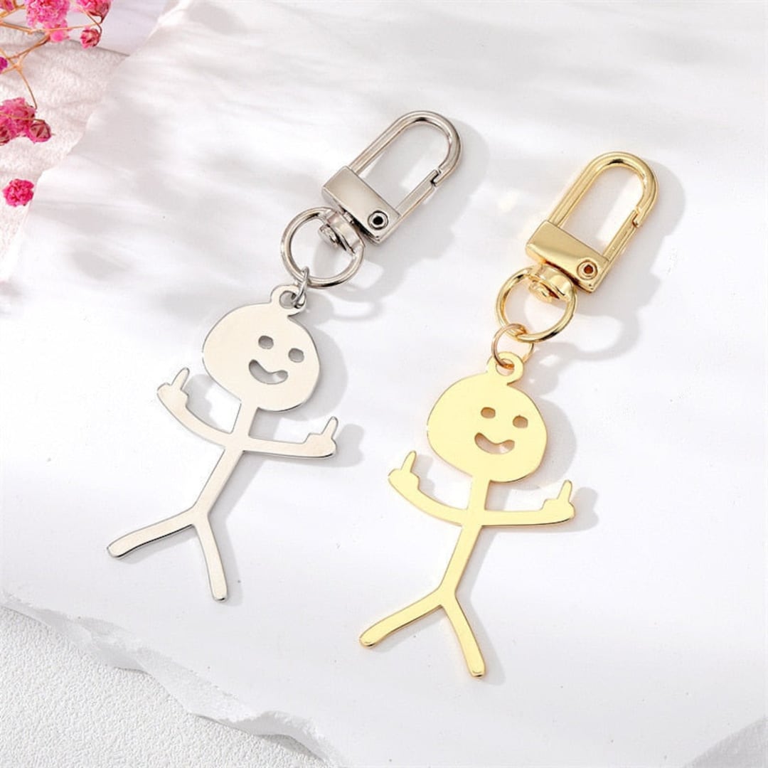 Cute Funny Middle Finger Stickman Keychain Keyrings - Etsy