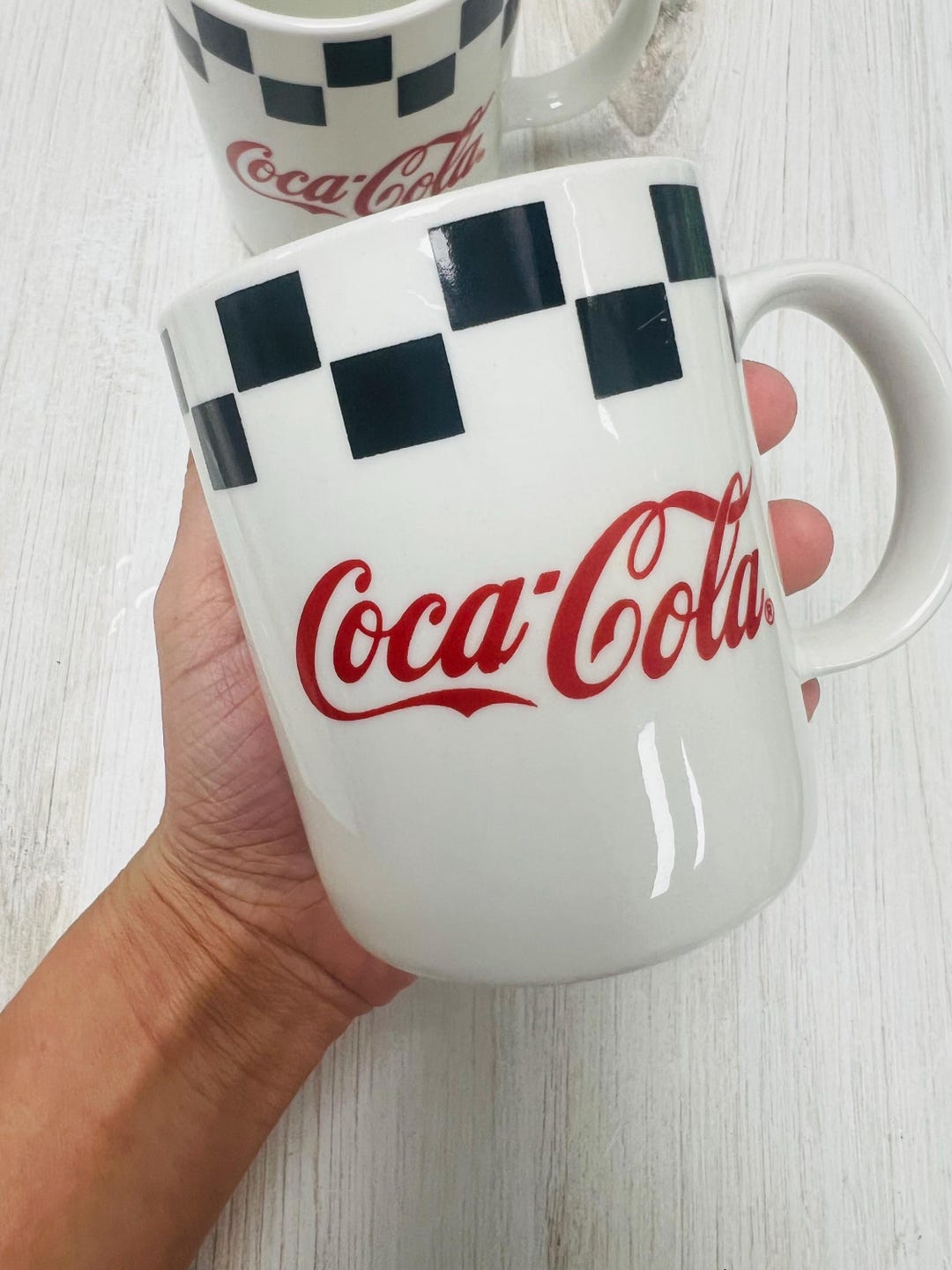 Vintage Coca Cola Coffee Mugs - Checkerboard Design - Set of Two - Etsy