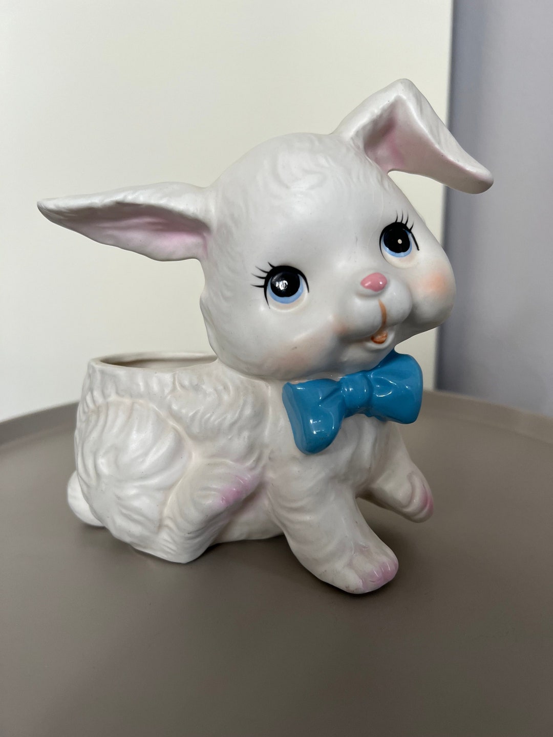Vintage Napcoware Ceramic Bunny Rabbit Planter W/ Blue Bowtie and Bent ...