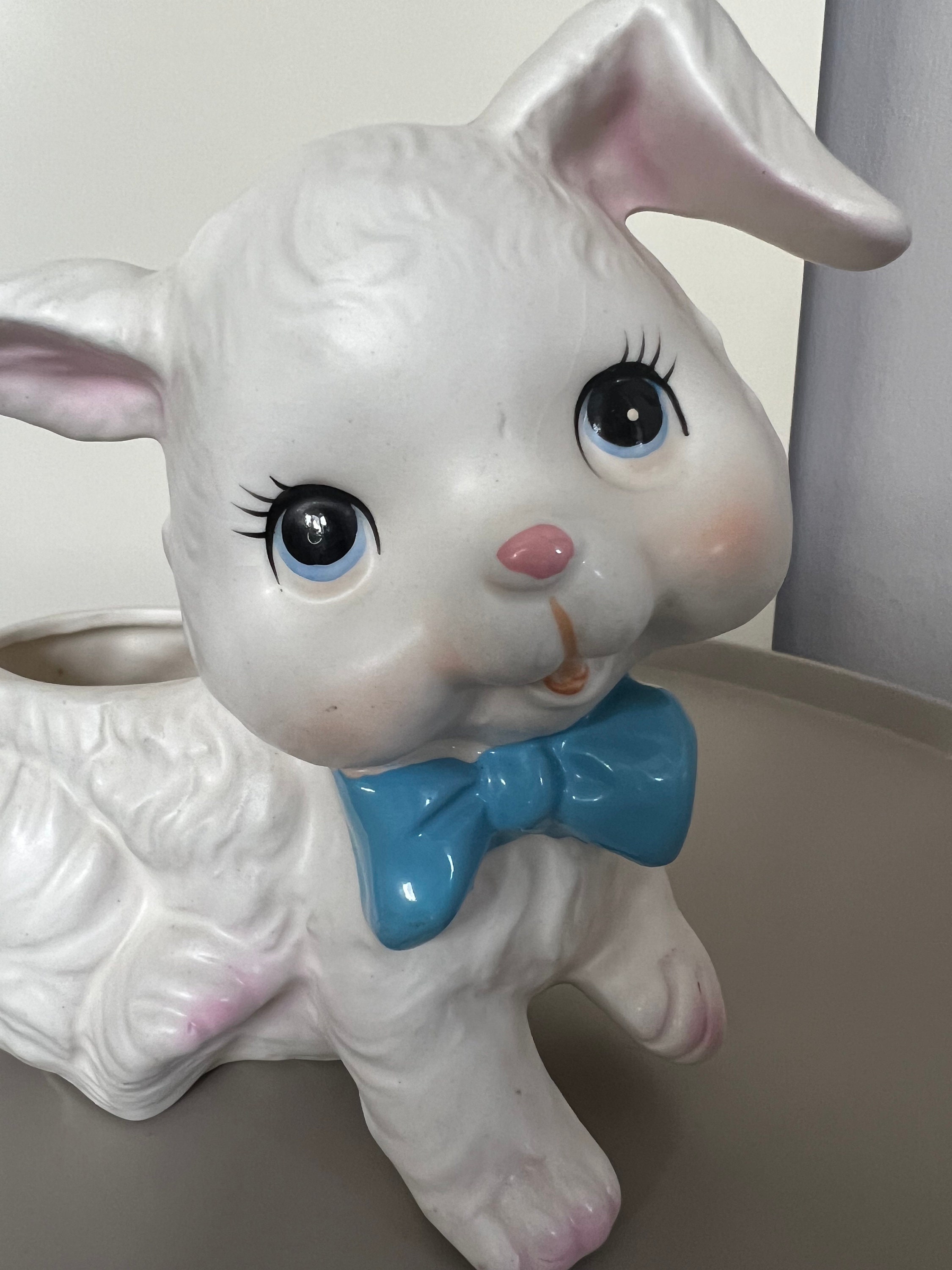 Vintage Napcoware Ceramic Bunny Rabbit Planter W/ Blue Bowtie and Bent ...
