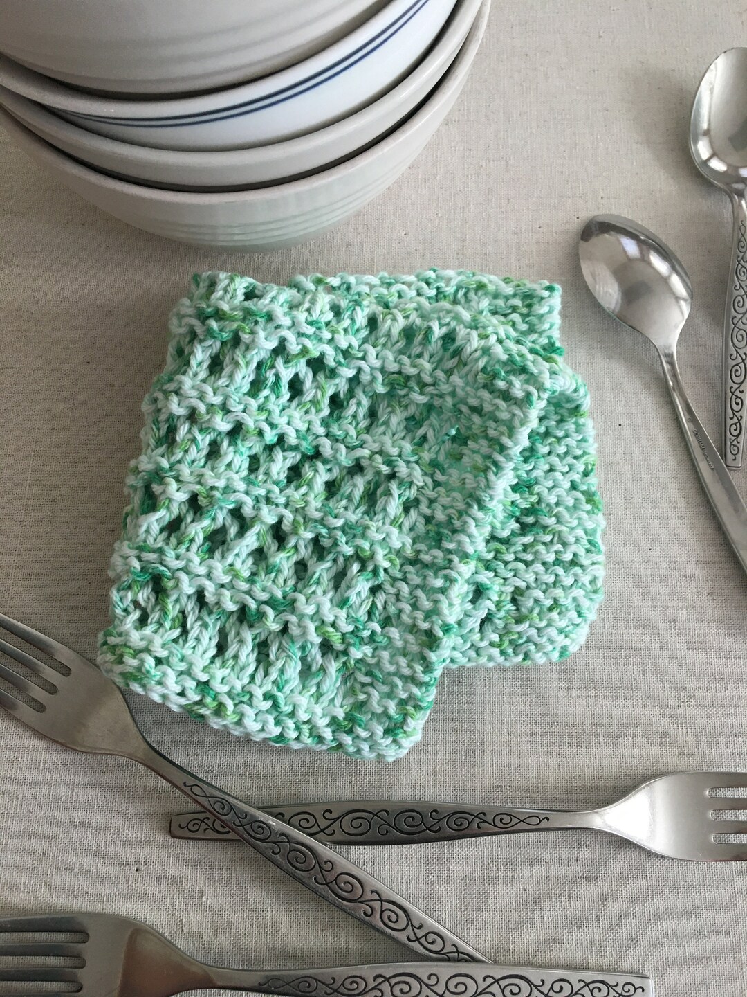 Hand Knit Cotton Dishcloth: Spring Green Kitchen Cloth - Etsy