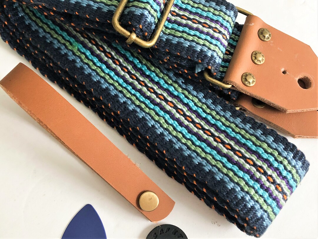 Handwoven Guitar Strap, Banjo Strap, Vintage Style, Quality Leather ...