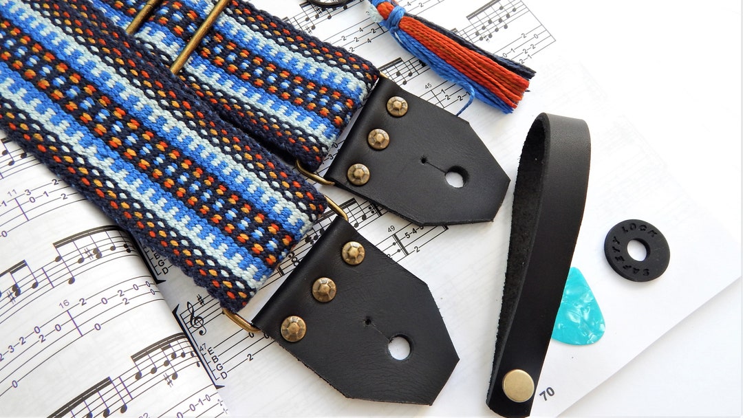 Handwoven Guitar Strap, Banjo Strap, Vintage Style, Quality Leather ...