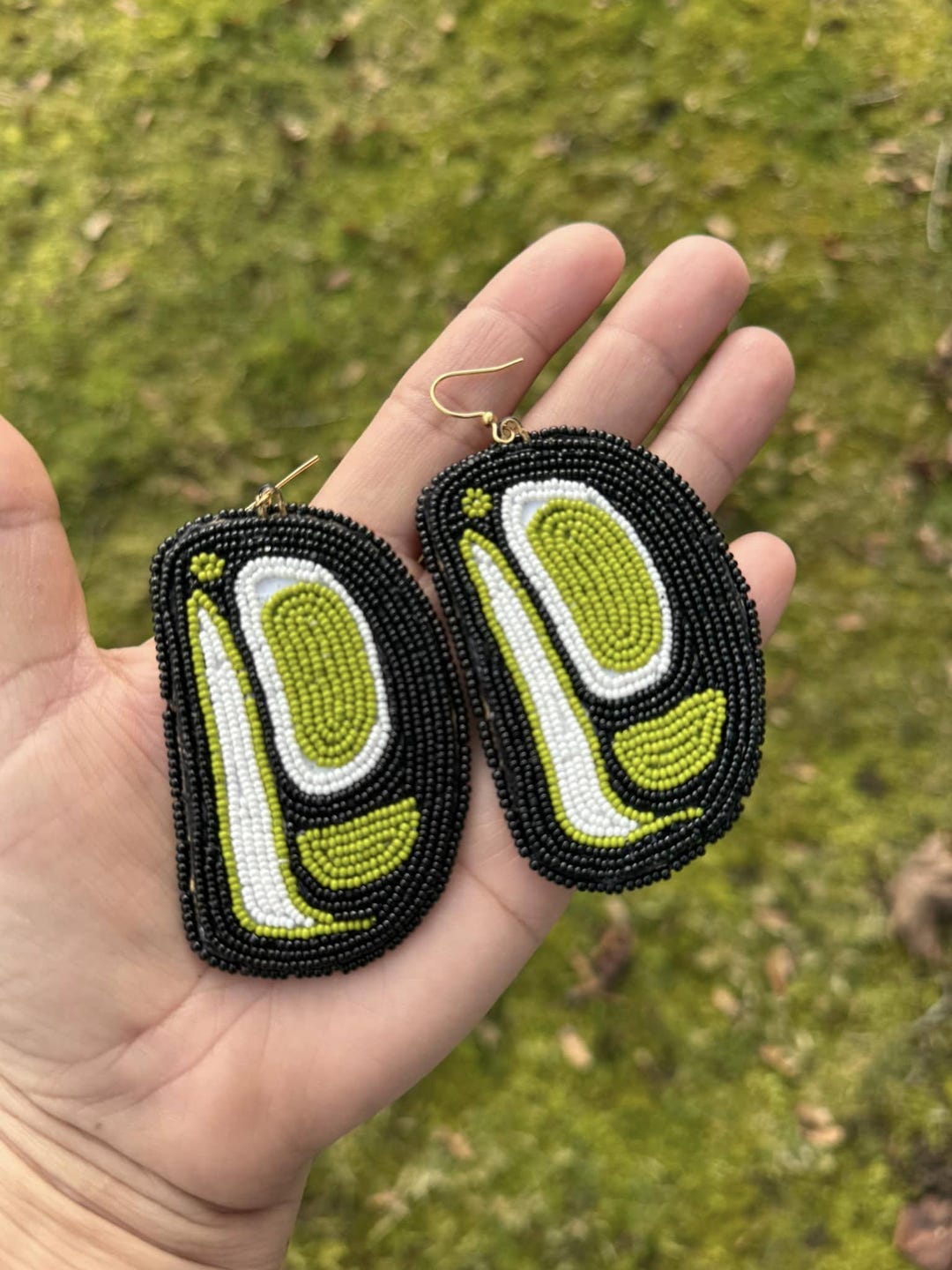 Green, White & Black Ovoid Earrings- Coast Salish Native American ...