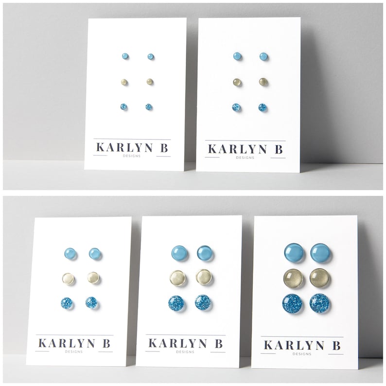 Three Pair Stud Earring Set - Colorful Stud Earring Stack - Small ...