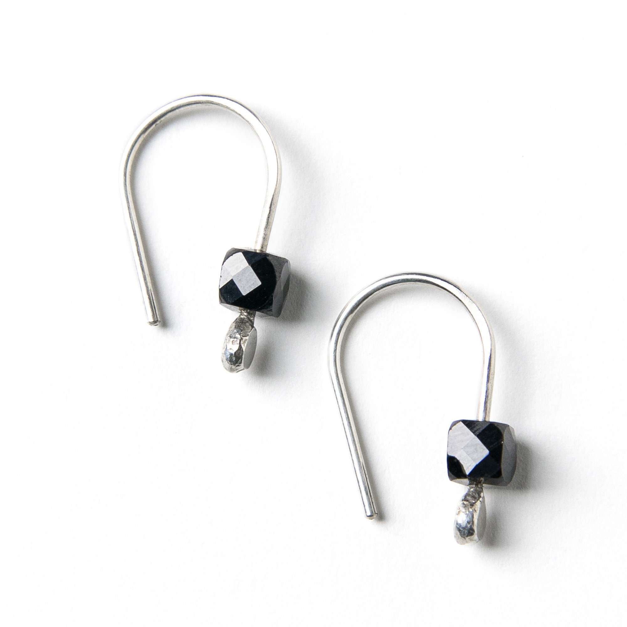 Black Spinel Open Hoop Earrings Sterling Silver Earrings - Etsy