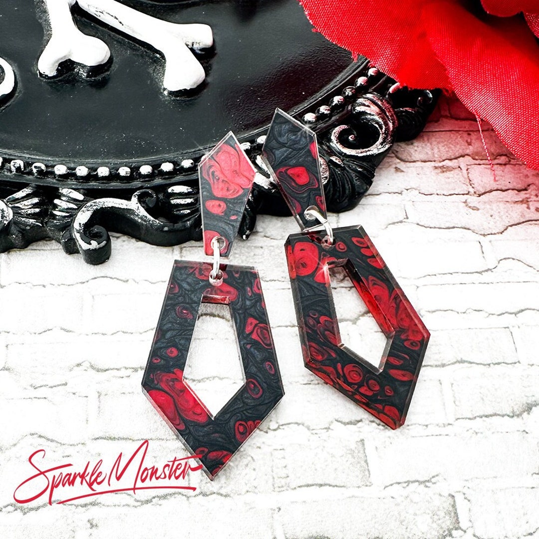 My Bloody Valentine, Everyday Art Deco Dangle Earrings, Red and Black ...