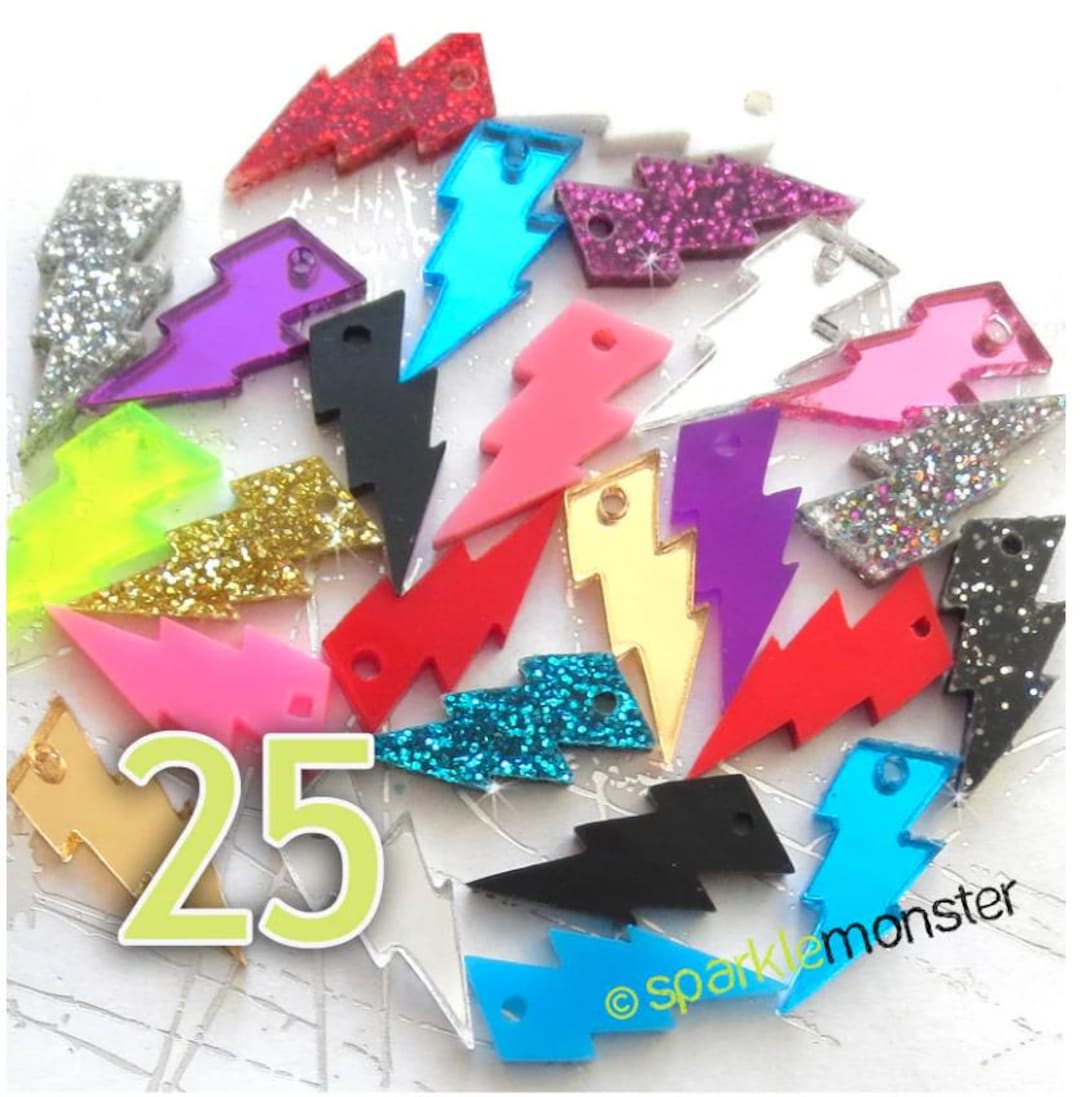 Mini Lightning Bolts - 25 Pcs, Laser Cut Acrylic, Random Colors ...