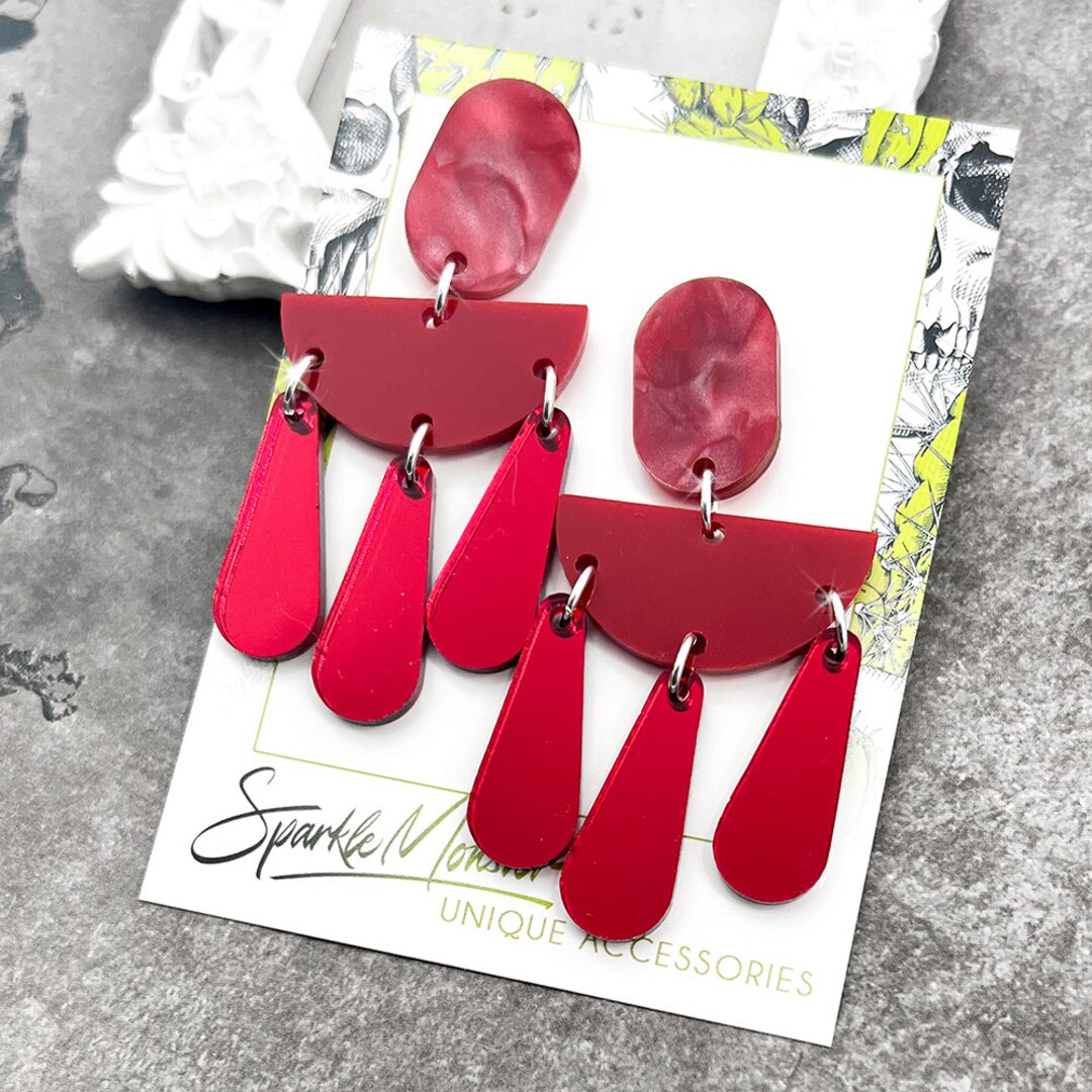 Shades of Red Dangle Earrings Laser Cut Acrylic Post Back - Etsy