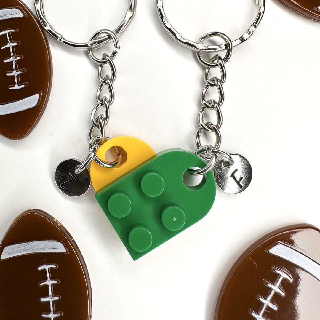 Football Keychains, Initial Heart Keychain Set, Personalized Couple ...