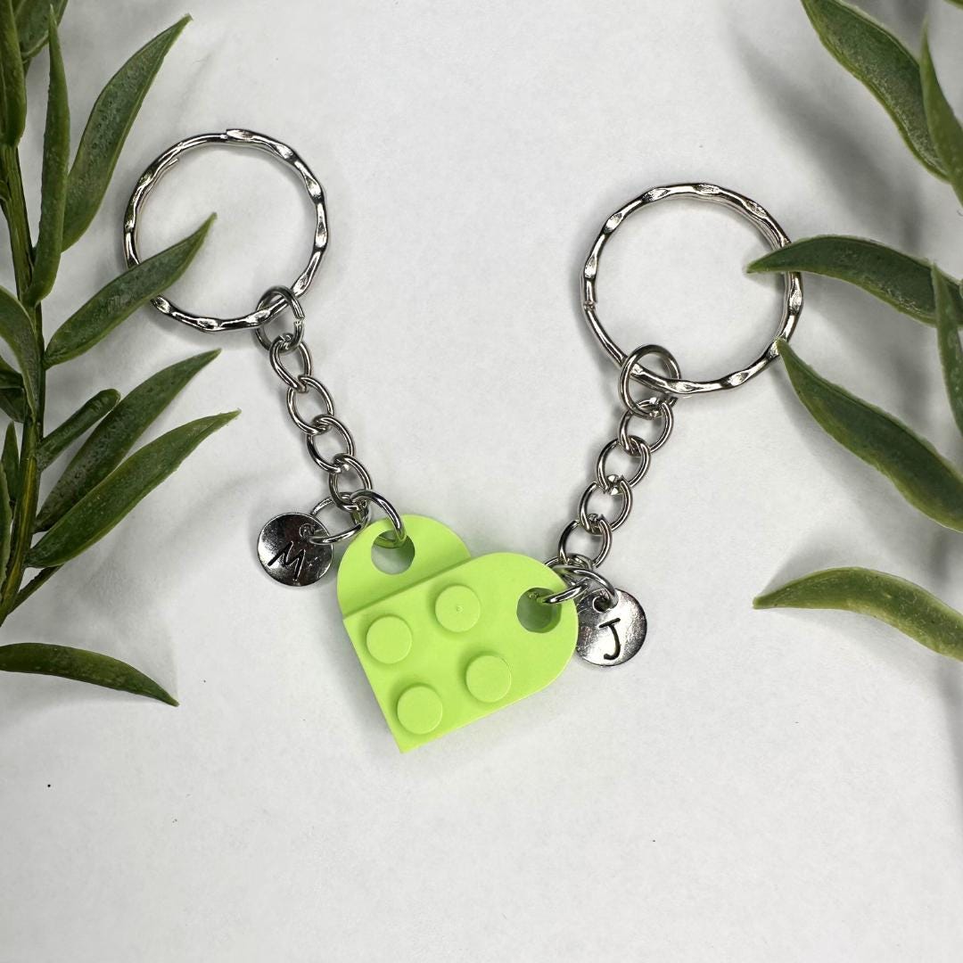 Heart Keychain Set, INITIALS Matching Keychains, Couples Gift Best ...