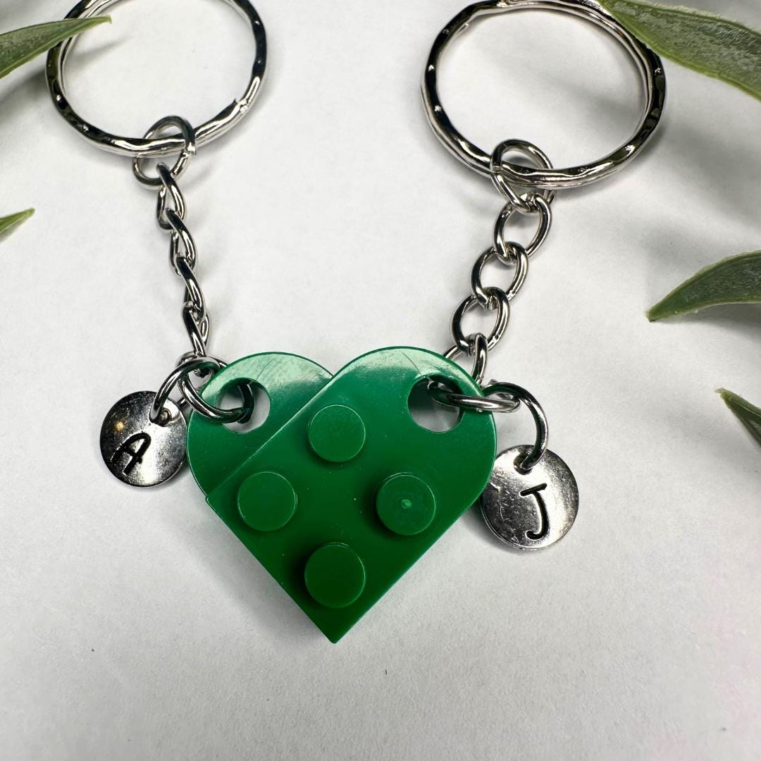 Heart Keychain Set, INITIALS Matching Keychains, Couples Gift Best ...