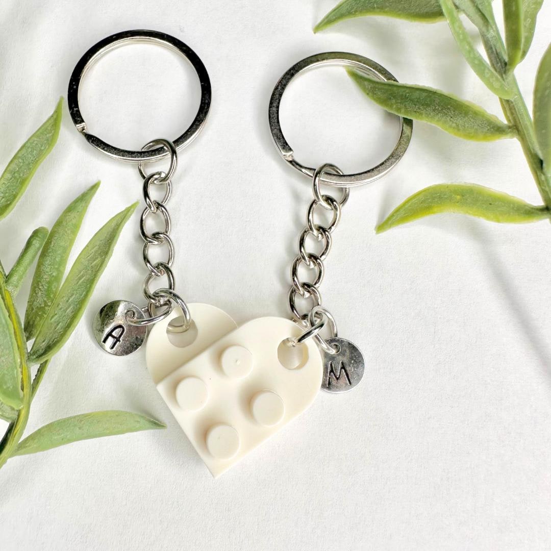 Heart Keychain Set, INITIALS Matching Keychains, Couples Gift Best ...